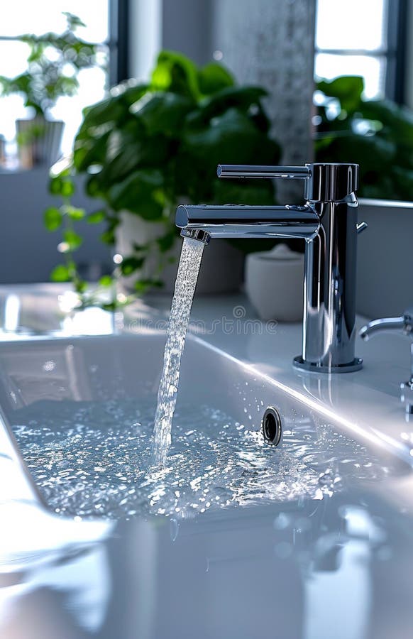 Water Flows from the Tap into the Sink Stock Photo - Image of splashing ...