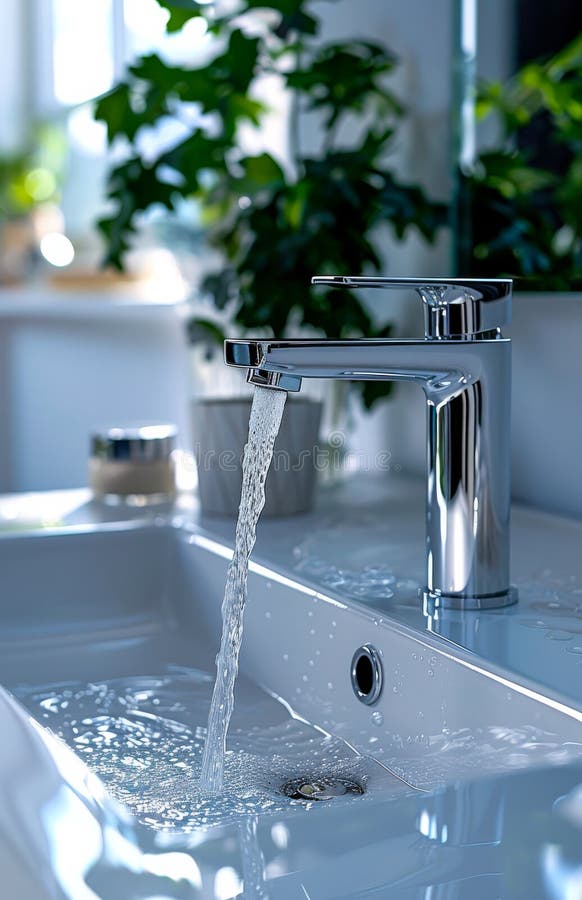 Water Flows From The Tap Into The Sink Stock Image Image Of Clean