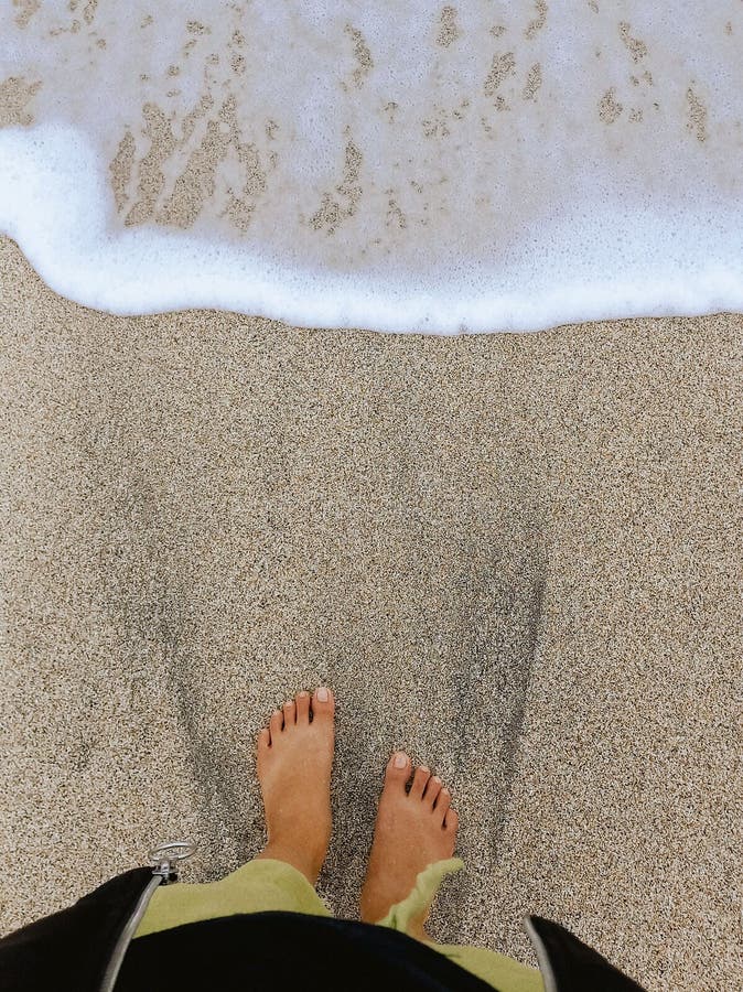 Water Foam on the Beach with Human Feet Stock Image - Image of water ...
