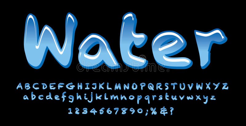 Water font stock vector. Illustration of glossy, character - 339100906