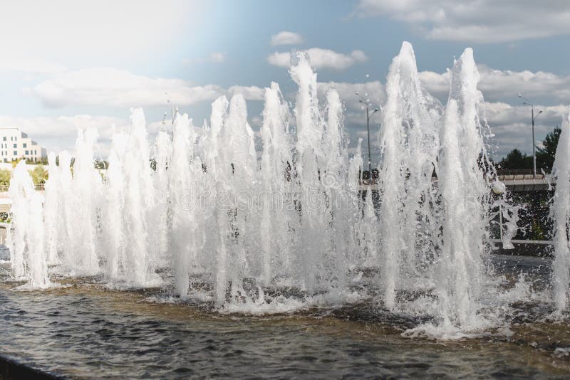 Water Fountain Water Jet Over Blue Sky/Head of Water Jets from Fountain ...