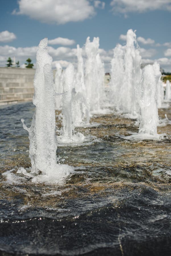 Water Fountain Water Jet Over Blue Sky/Head of Water Jets from Fountain ...