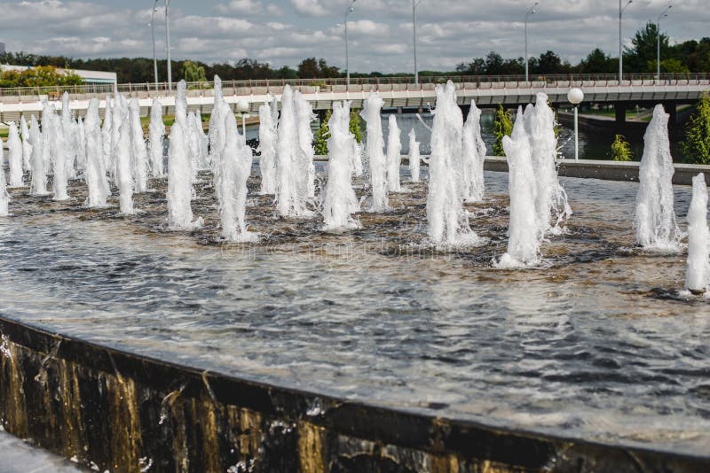 Water Fountain Water Jet Over Blue Sky/Head of Water Jets from Fountain ...