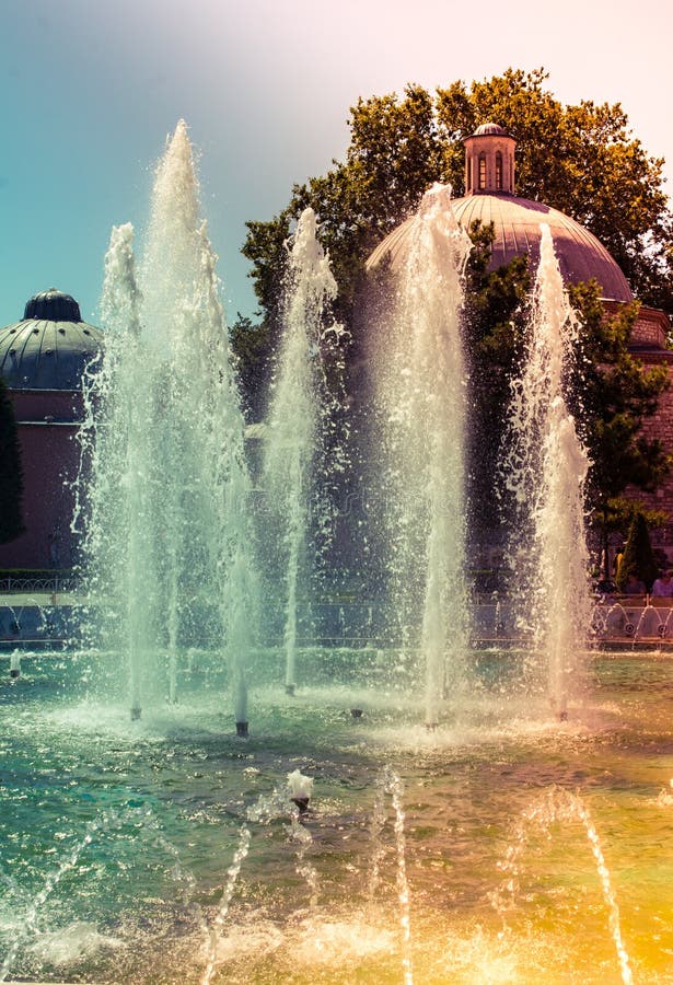 A Water Fountain Sprinkling Water on Display Stock Image - Image of ...