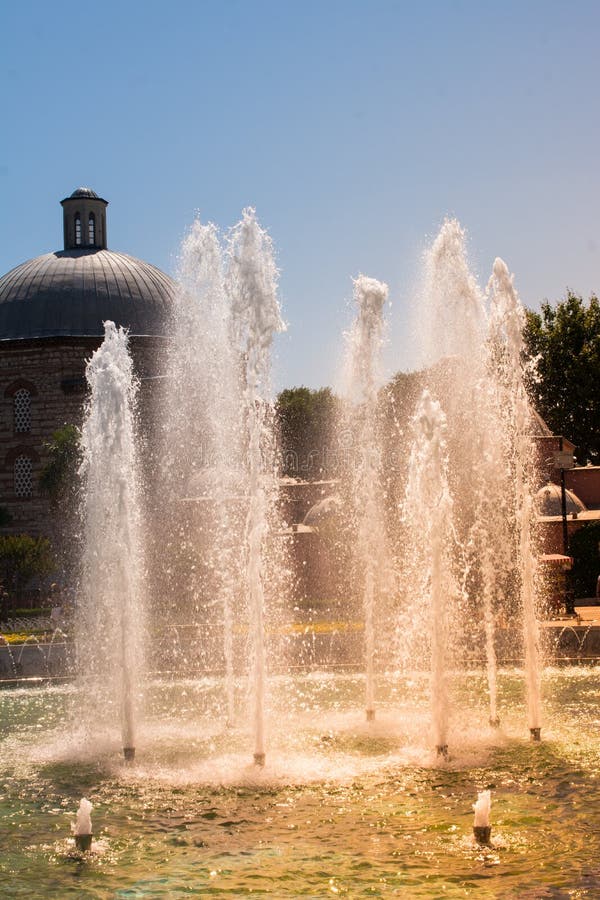 A Water Fountain Sprinkling Water on Display Stock Image - Image of ...
