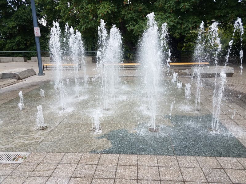 Water Fountain with Stone Floor and Water Jets Stock Photo - Image of ...