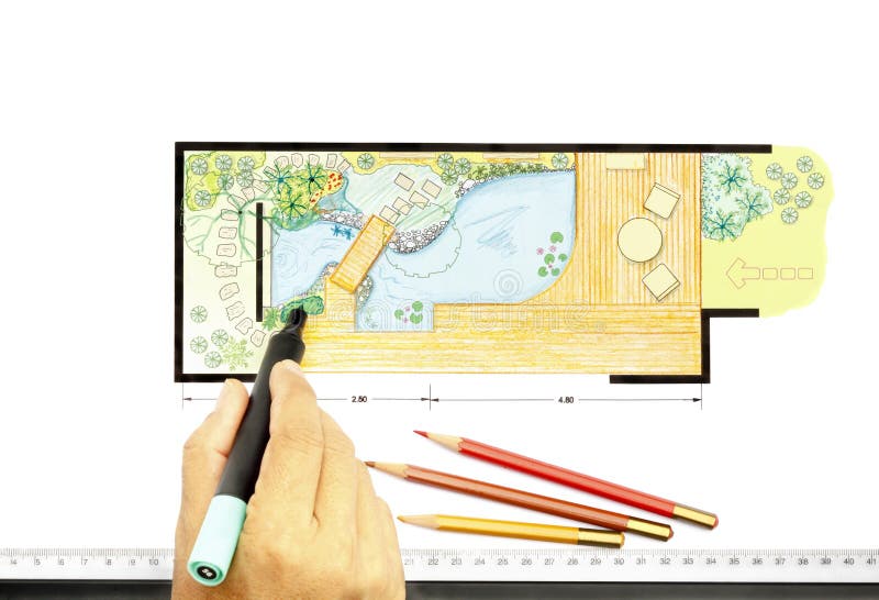 Water garden design Plan stock image. Image of idea, pond - 43512837