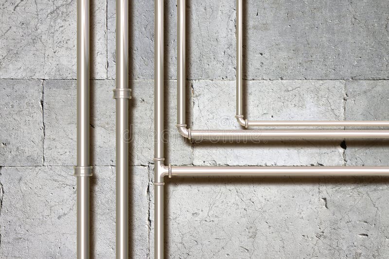 Water and Gas Pipeline in Front of an Old Stone Wall Stock Photo ...