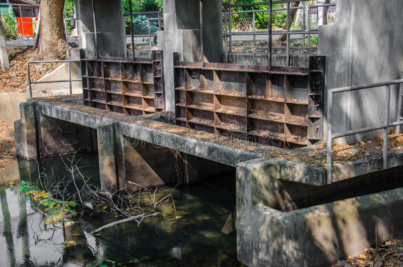 Water Gate for Agricultural System with Trash in the Water Stock Photo ...