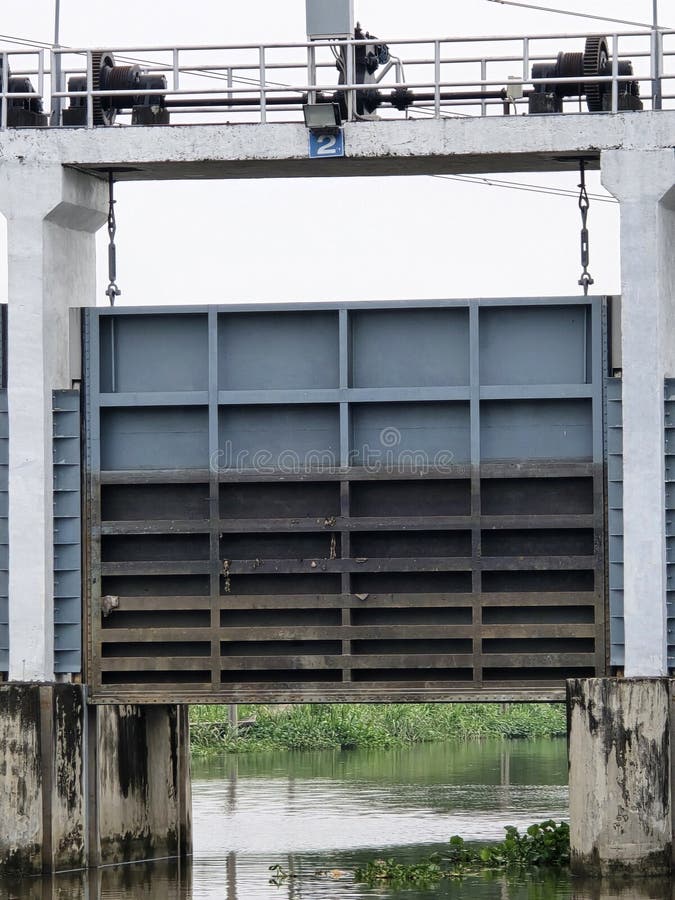 Water Gate of Dam with River Stock Image - Image of pollution, bridge ...