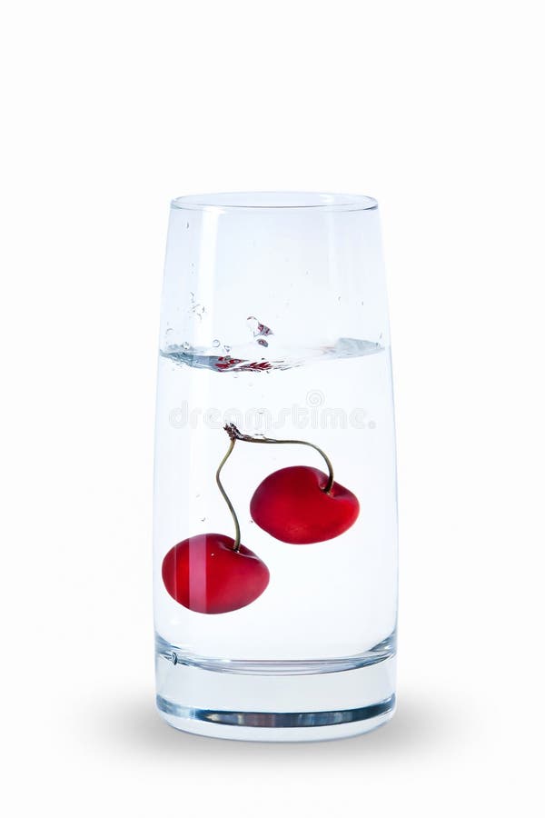 Water Glass with Cherry Isolated with Reflection Stock Image - Image of ...