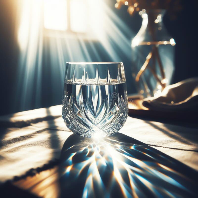 Water Glass with Refraction Light and Holographic Effect on Dark ...