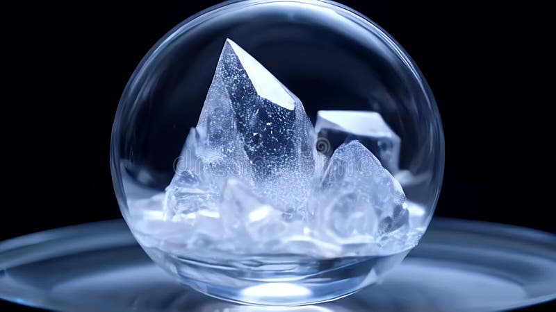 Water Globe with Abstract Angular Ice Design Bright Cyan Light on ...