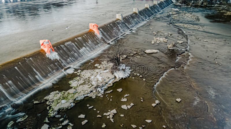Long Exposure As Water Flows Over a Ledge in Winter Stock Image - Image ...
