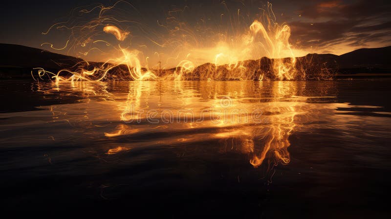 Water gold embers stock illustration. Illustration of fire - 360888690
