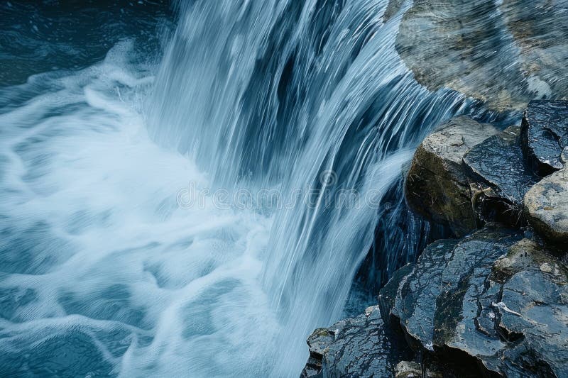 Water Gracefully Flows Down the Sides of a Grand Waterfall, Creating a ...