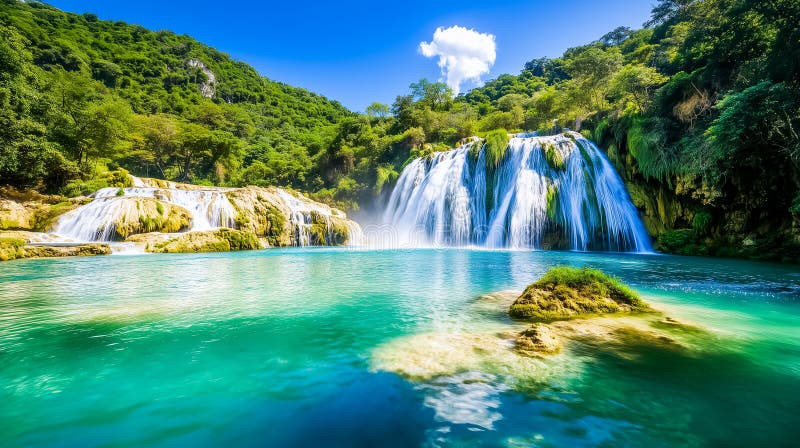 Water Gushes Down the Rocks, Creating a Stunning Waterfall that Flows ...
