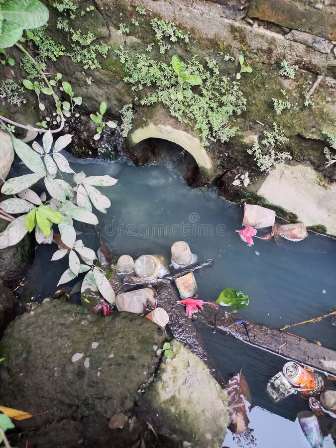 The Water Gutters are Murky and Polluted by Some Plastic Waste Caused ...