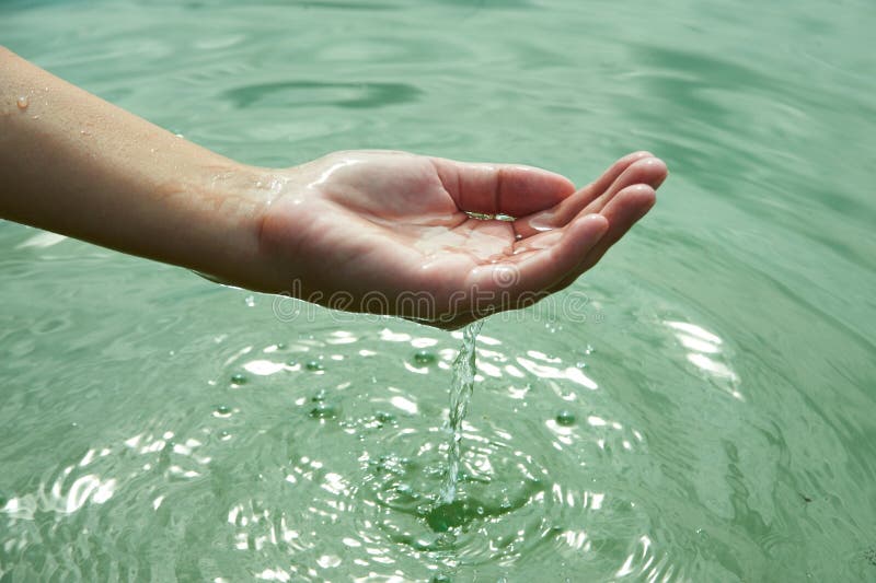 Water Pouring in Human Hand on Nature, Environment Issue Stock Image ...