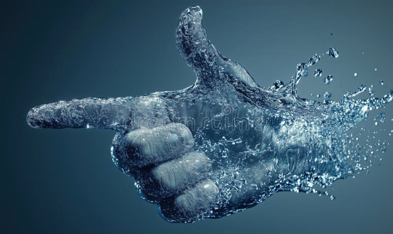 Water Hand Gesture Pointing, Dynamic Splash Effect, Blue Background ...