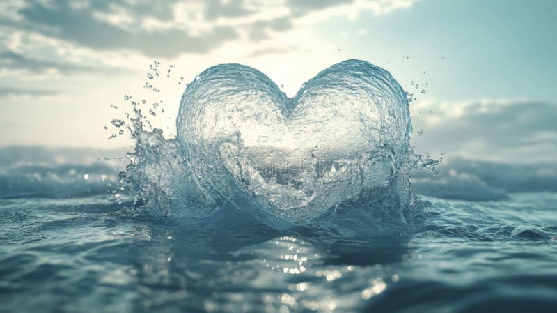 Water Heart Rises from Ocean Waves Stock Illustration - Illustration of ...