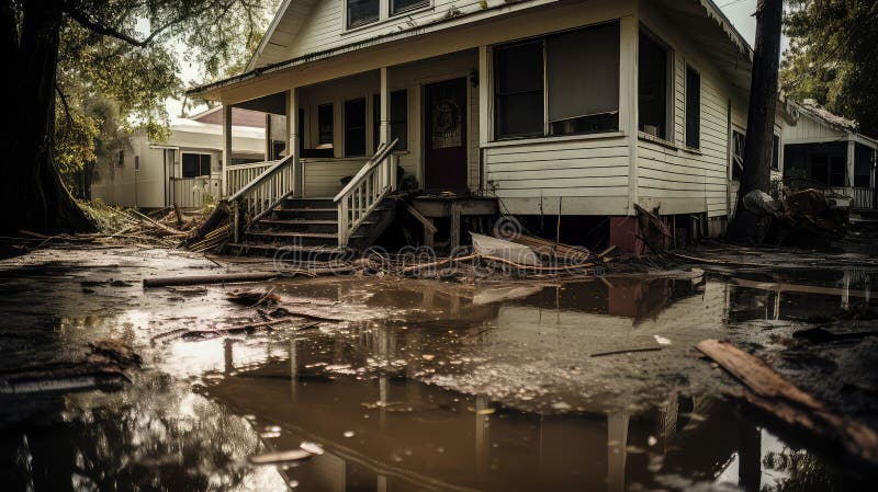 Water house flood damage stock illustration. Illustration of yard ...