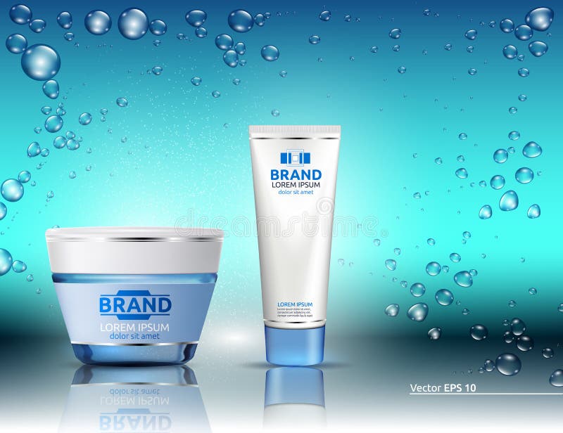 Water Hydration Cosmetics Packaging Product Mock Up. Shinny Blue Effect ...