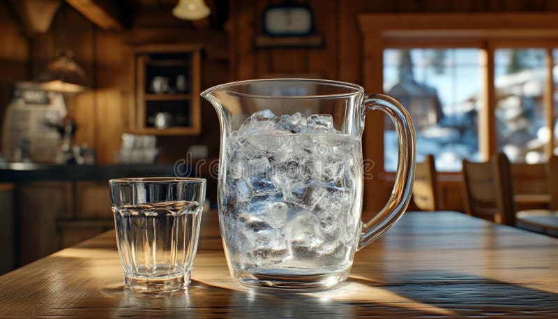 Water, Ice, Refreshment. Elegant Glass Pitcher Filled with Icy Cold ...