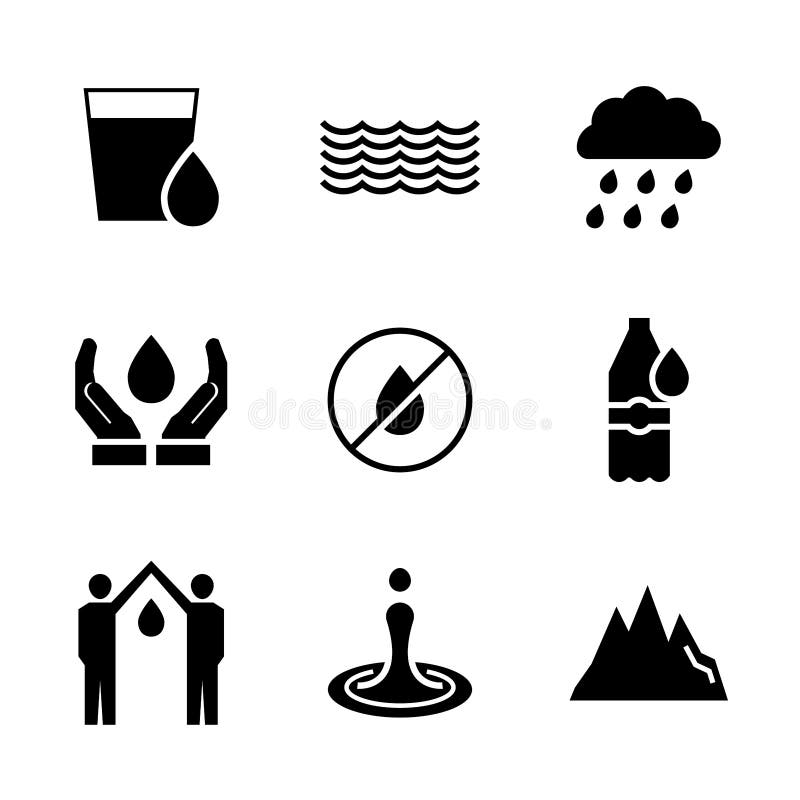 Water Icon Set in Flat Style. Vector Symbol Stock Illustration ...