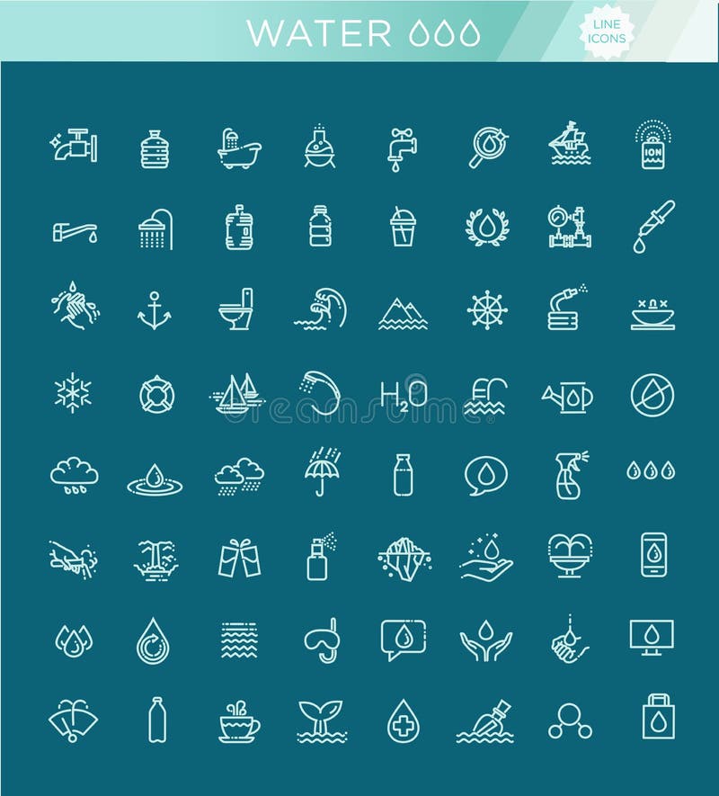 Water Icon Set in Thin Line Style. Vector Symbol. Stock Vector ...