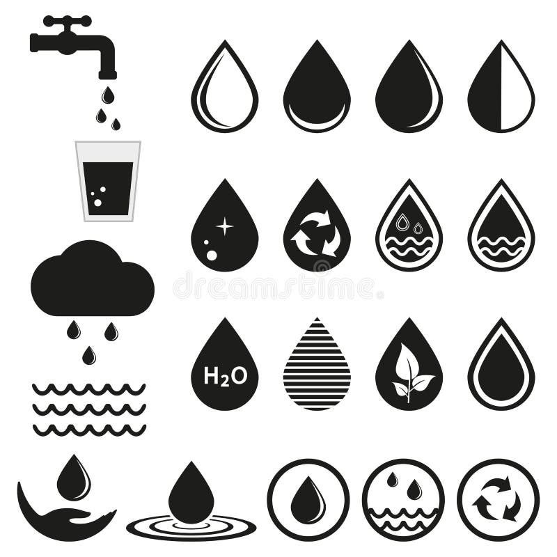Water Icons Black and White Set on White Background. Stock Vector ...