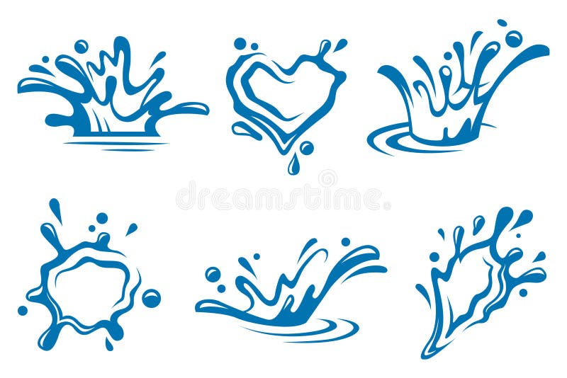 Cartoon Water Stylized Waves and Splashes Set. Sea, Ocean, Pool Symbols ...