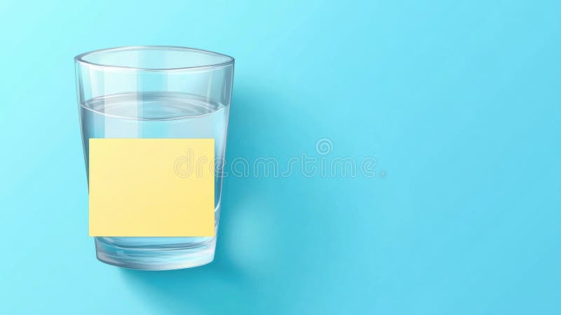 Glass of Water with Yellow Sticky Note on Blue Background. Generative ...