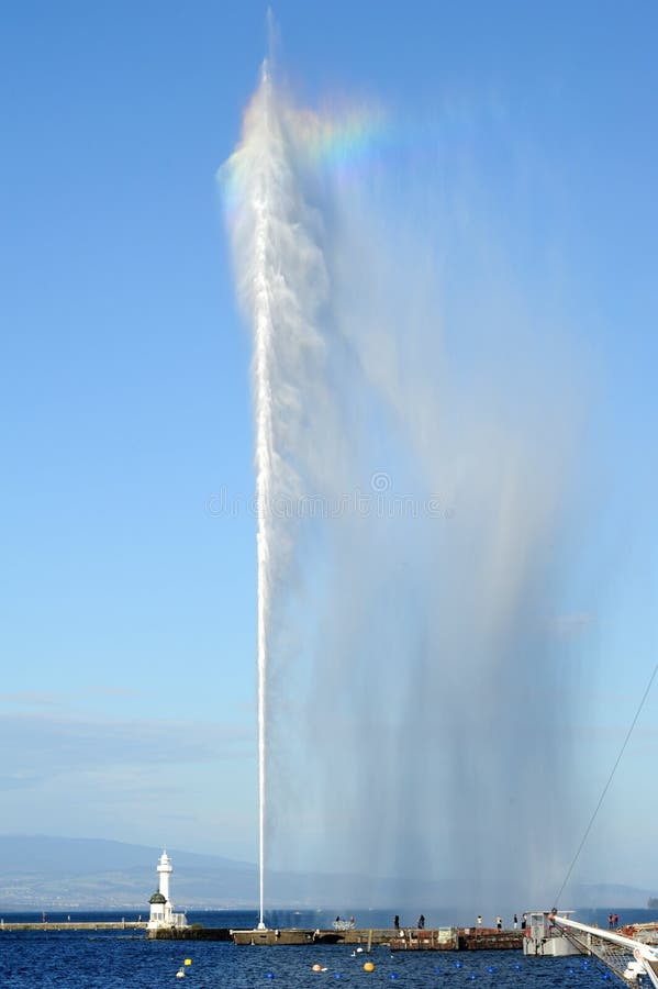 The Water Jet of Lake Leman at Geneva Stock Photo - Image of mountains ...