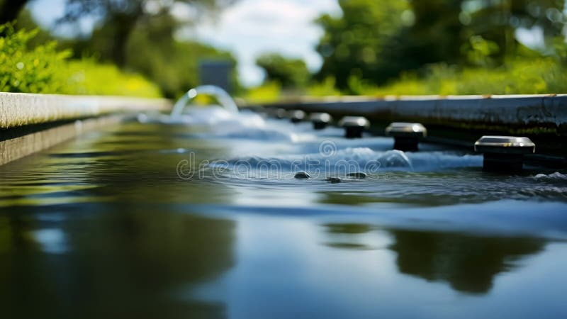 Water Jets Creating Small Waves in Artificial Pond Stock Footage ...