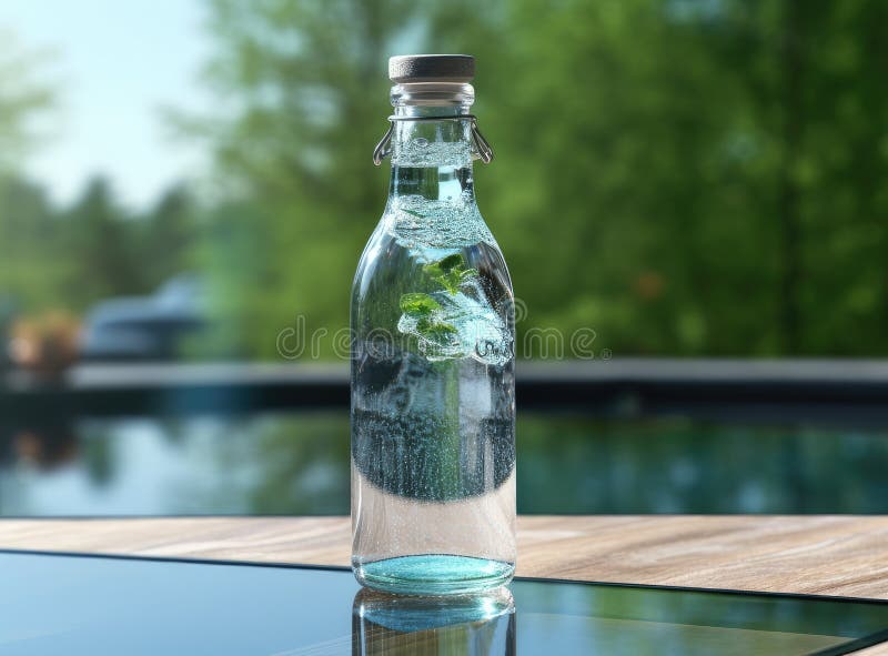 Water from Jug Pouring into Glass on Wooden Table Outdoors. Created ...