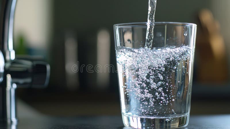 Water from the Kitchen Faucet Being Filled into a Glass Stock Image ...