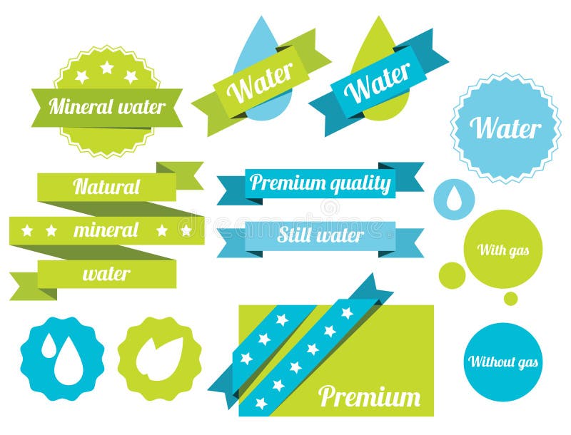 Set of water labels stock vector. Illustration of graphic - 24917729