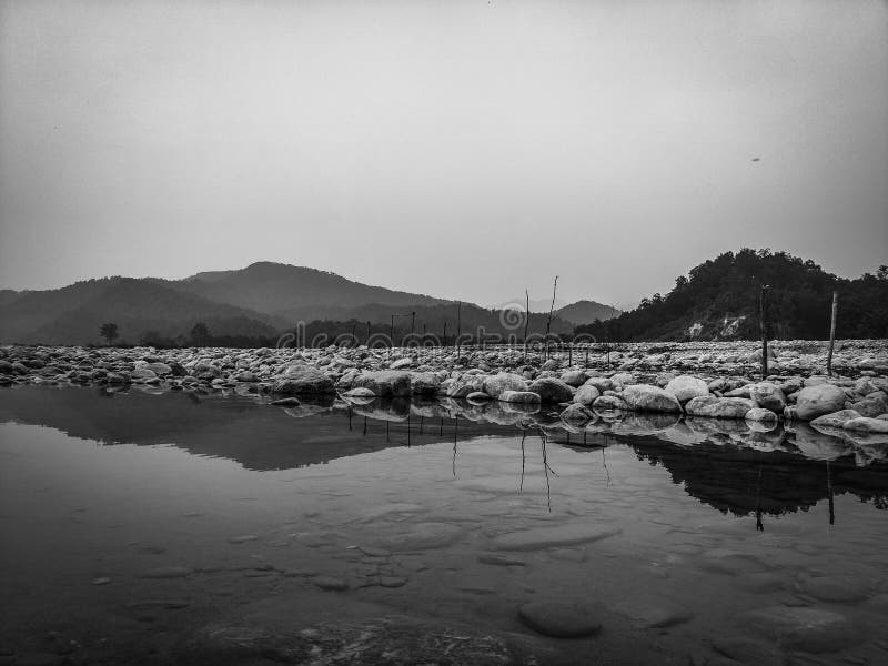 Water Lake View Mountains Black and White Photography Stock Image ...