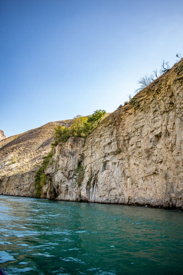 The Bed of a Mountain River among High, Rocky, Steep Mountains and ...