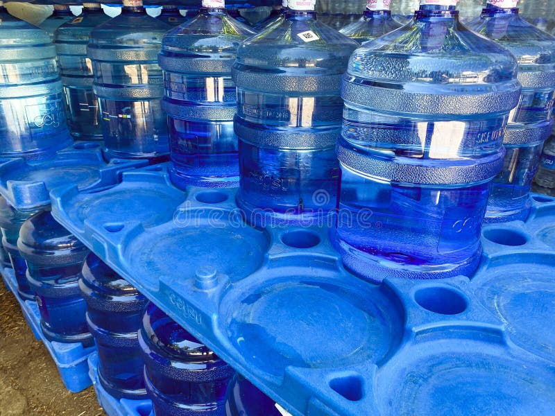 Water in Large Bottles. Many Containers with Purified Water ...