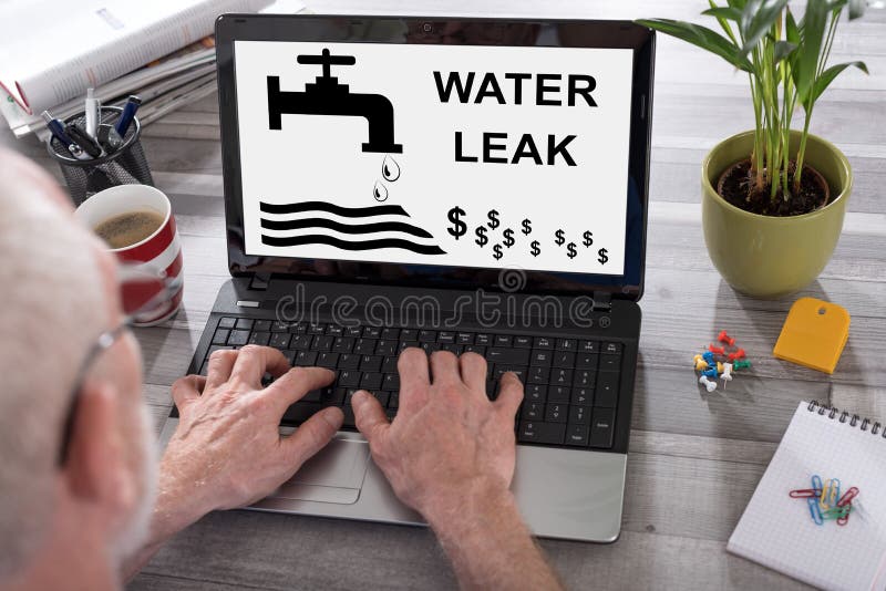 Water Leak Concept on a Laptop Screen Stock Image - Image of concept ...