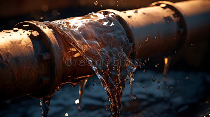 Water Leaking from Connection Joint of Metal Pipes System. Stock Photo ...