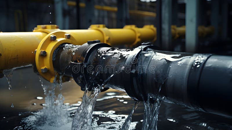 Water Leaking from Connection Joint of Metal Pipes System. Stock Image ...