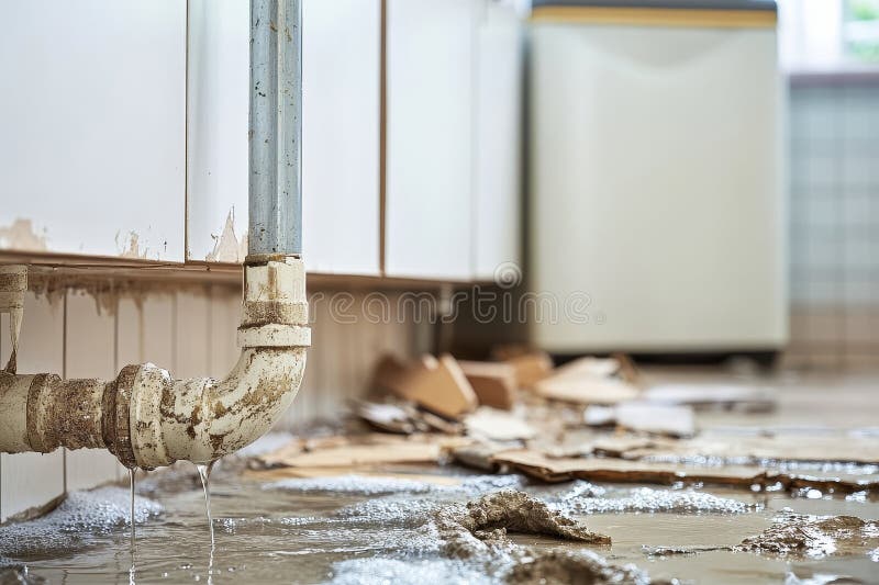 Leaking Pipe Pouring Water Onto Kitchen Floor, Causing Flood and Ripple ...