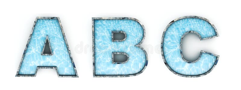 Water Letters a, B, C. Typeface 3d Render. Alphabet Pool. Path Save ...