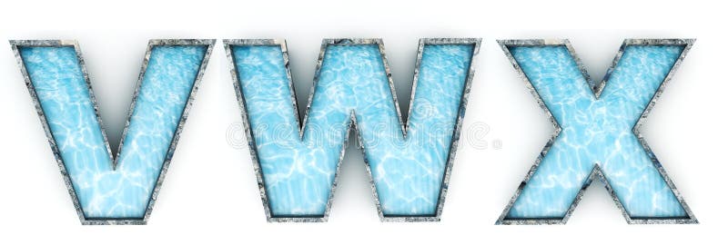 Water Letters D, E, F. Typeface 3d Render. Alphabet Pool. Path Save ...