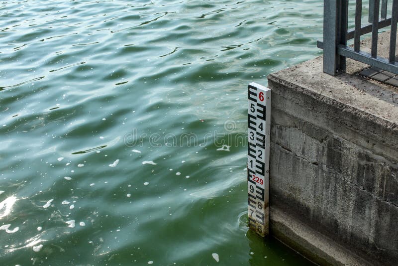 Water Level Indicator in Green Blue Water at Dam. Stock Photo - Image ...