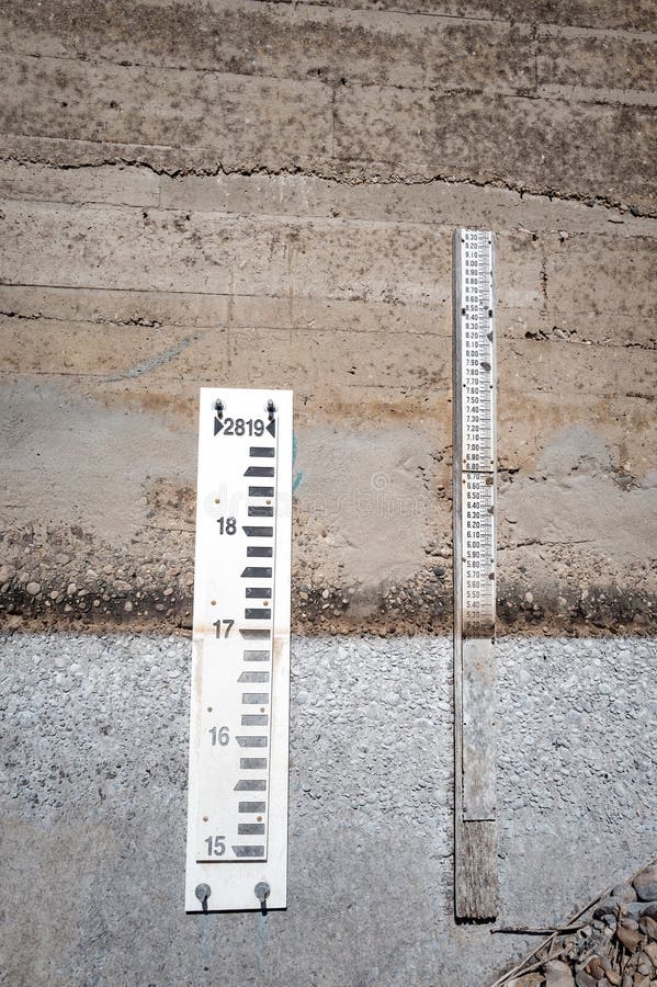 Water Level Indicators during Low Water at a Dam Stock Photo - Image of ...