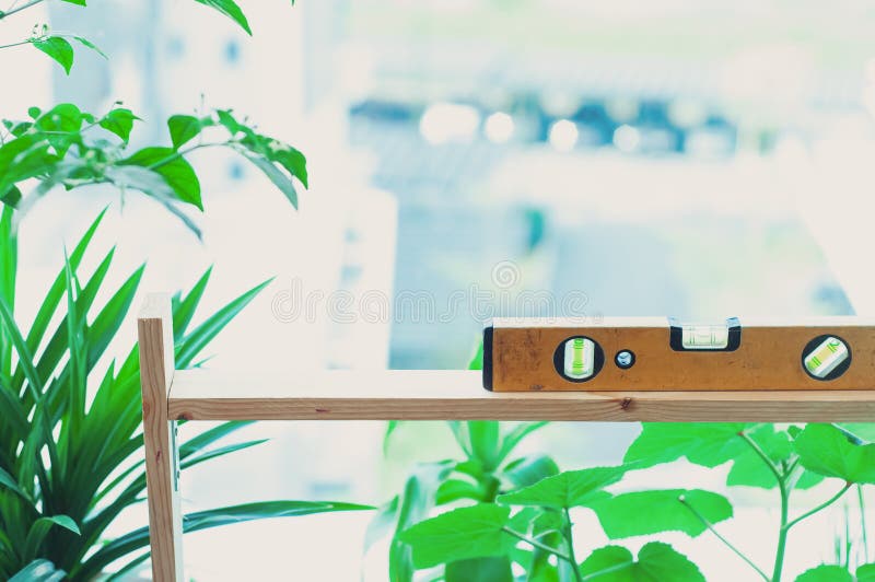 Water Level on a Wooden Plank. DIY and Constructions Concept Stock ...